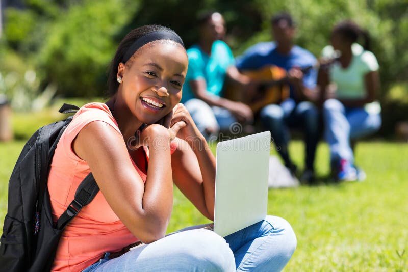 Black African American Student Girl Using a Laptop Stock Image - Image ...