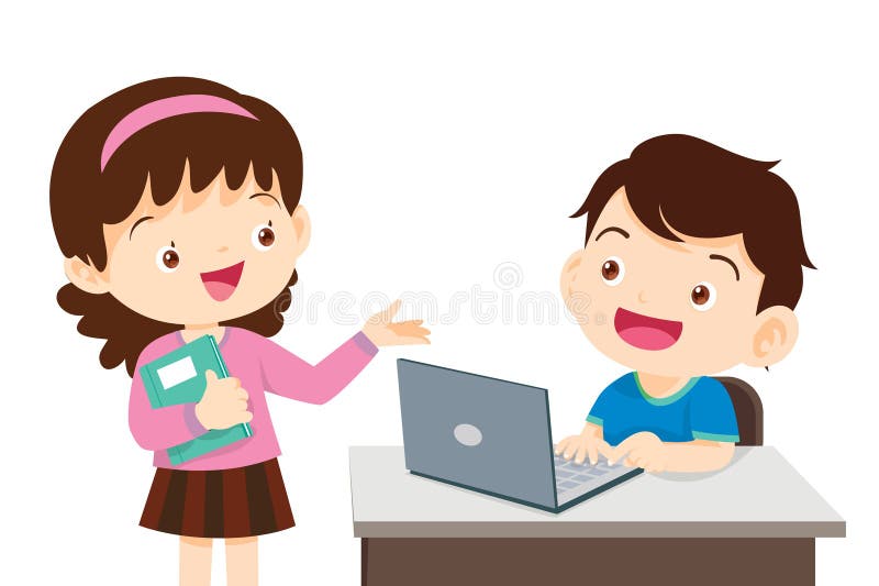 Student with Laptop,Illustration of Kid Studying with the Use of Laptop ...