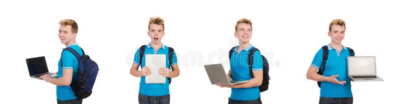 Student with Laptop Isolated on White Stock Image - Image of freelance ...