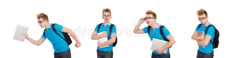 Student with Laptop Isolated on White Stock Photo - Image of shirt ...