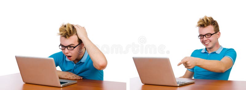 Student with Laptop Isolated on White Stock Photo - Image of student ...