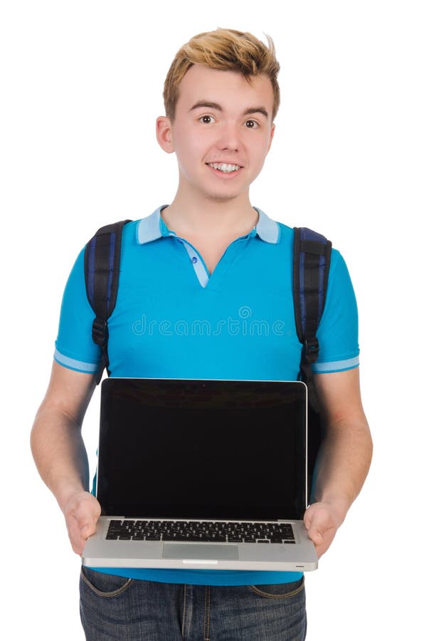 Student with Laptop Isolated on White Stock Photo - Image of freelance ...