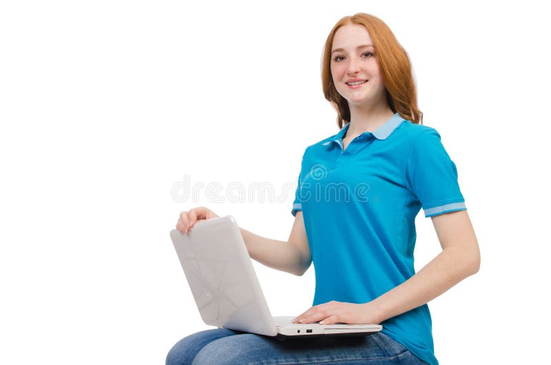 The Student with Laptop Isolated on White Stock Photo - Image of laptop ...