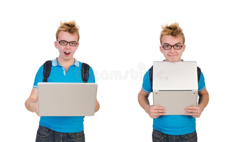 Student with Laptop Isolated on White Stock Image - Image of composite ...
