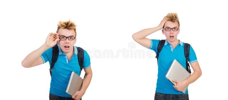 Student with Laptop Isolated on White Stock Image - Image of caucasian ...