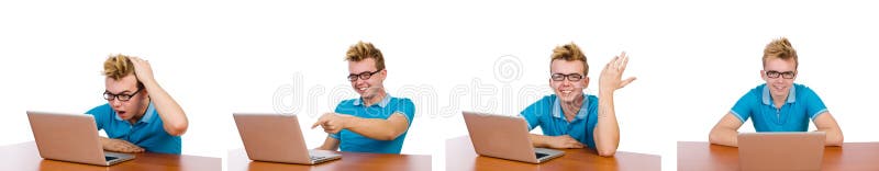 Student with Laptop Isolated on White Stock Photo - Image of montage ...