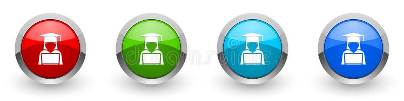 Student with Laptop Silver Metallic Glossy Icons, Computer, Education ...