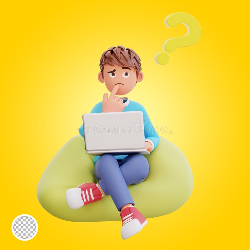 3d Render Student with Laptop Sitting. Online Education Concept, Remote ...