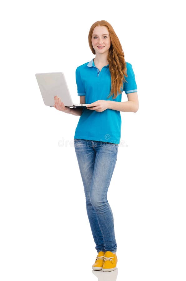 Student with Laptop on White Stock Image - Image of cheerful, style ...
