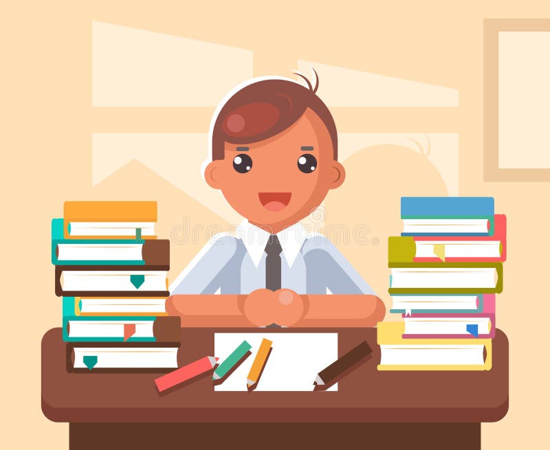 Student Learn Table Books School Flat Design Vector Illustration Stock ...