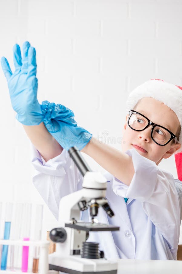 Student Learning Chemistry. Positive Joyful Smart Boy Testing and Using ...