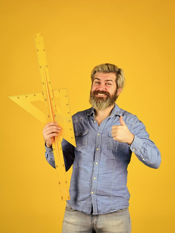 Student Learning Geometry. Home Learning Concept. Man Teacher Use ...