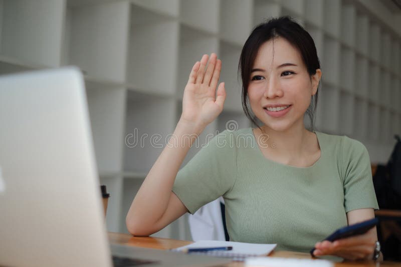 Student Learning at Home with Online Lesson by Laptop Computer. E ...