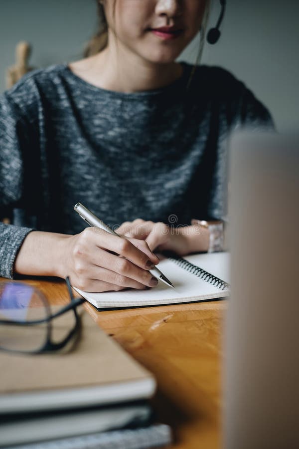 Student Learning at Home with Online Lesson by Laptop Computer. E ...