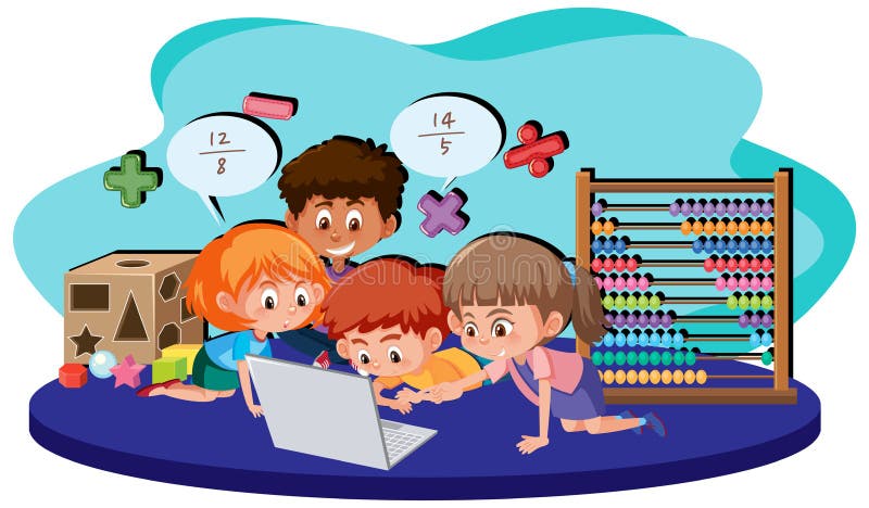 Student Learning Math Using Computer Stock Vector - Illustration of laptop, background: 230988464