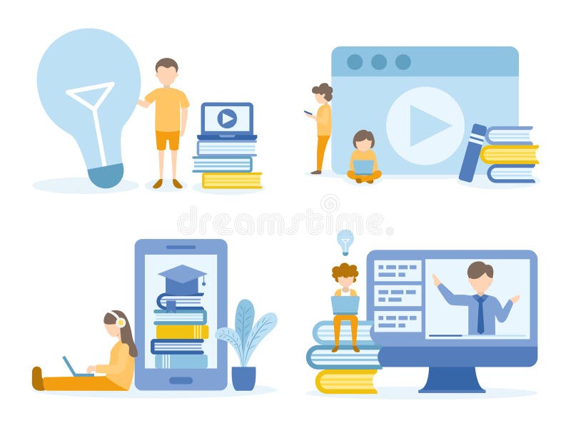 Online Education and Elearning Flat Icon Set Stock Vector ...