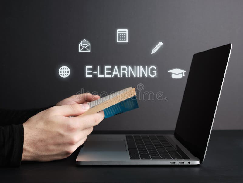 Student Learning Online with E-learning Platform, Reading a Book and ...