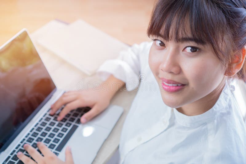 Student Learning Online Study Concept: Young Beautiful Asian Students ...