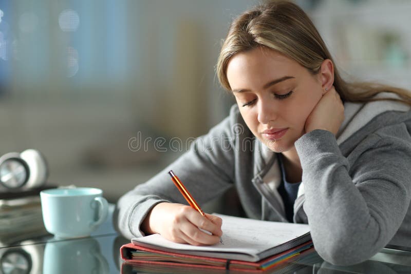 Student Learning Taking Notes in the Night at Home Stock Image - Image ...
