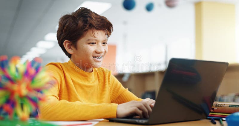 Student, Library and Child on Laptop for E Learning, Remote Education ...