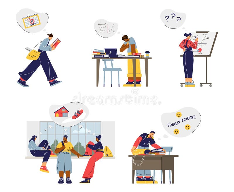 Diverse Student Activities Vector Set Stock Vector - Illustration of ...