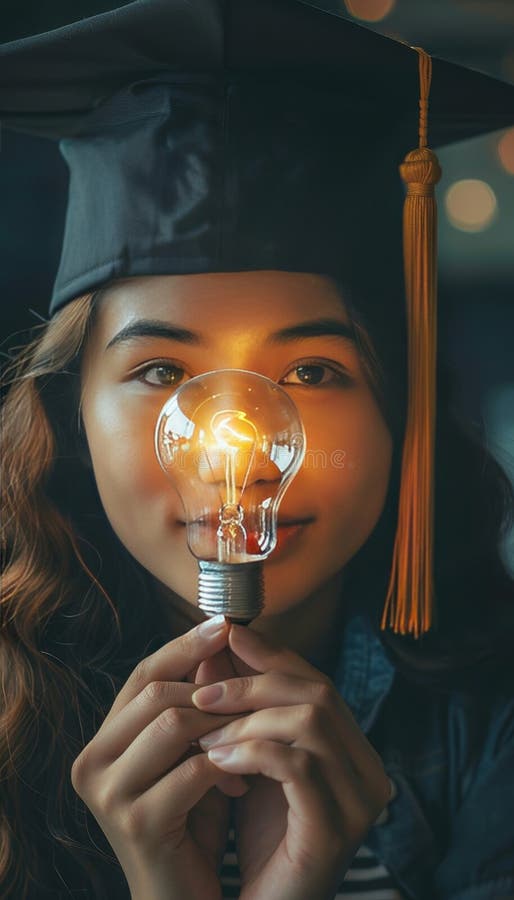 Student with Light Bulb and Graduation Cap Symbolizing E Learning and ...