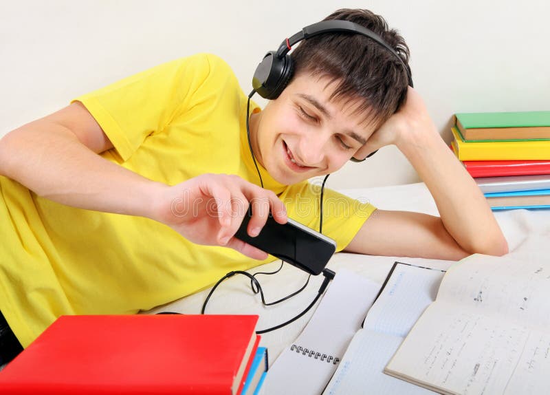 Student Listen Music with Phone Stock Photo - Image of device, music ...