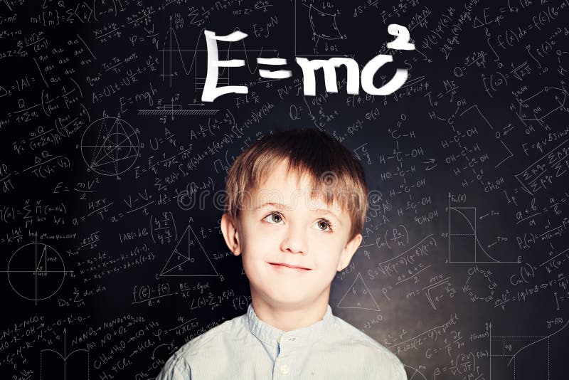Student Little Boy and Science Background. Kid is Thinking about ...