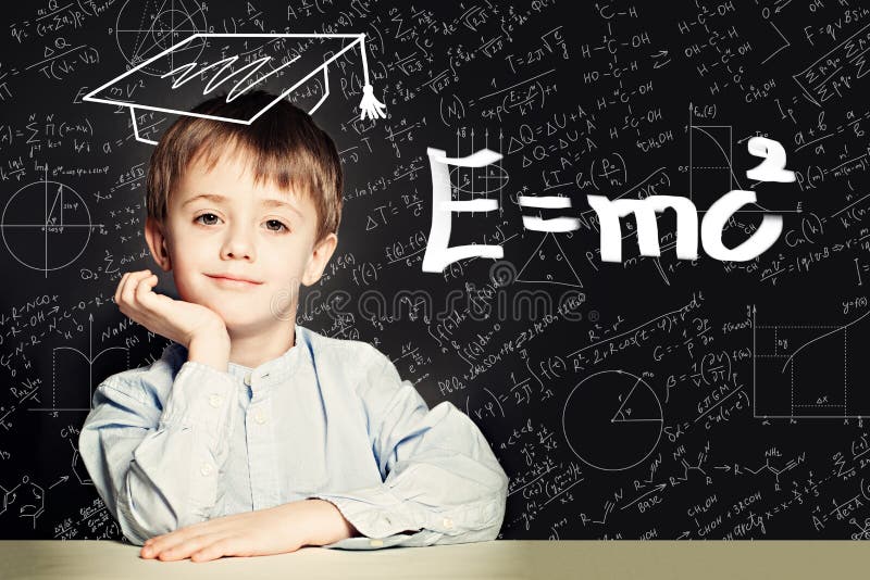 Student Little Boy and Science Background. Kid is Thinking about ...