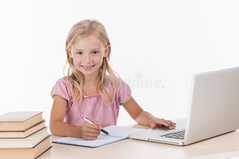 Student Little School Girl Doing Homework. Stock Image - Image of girl ...