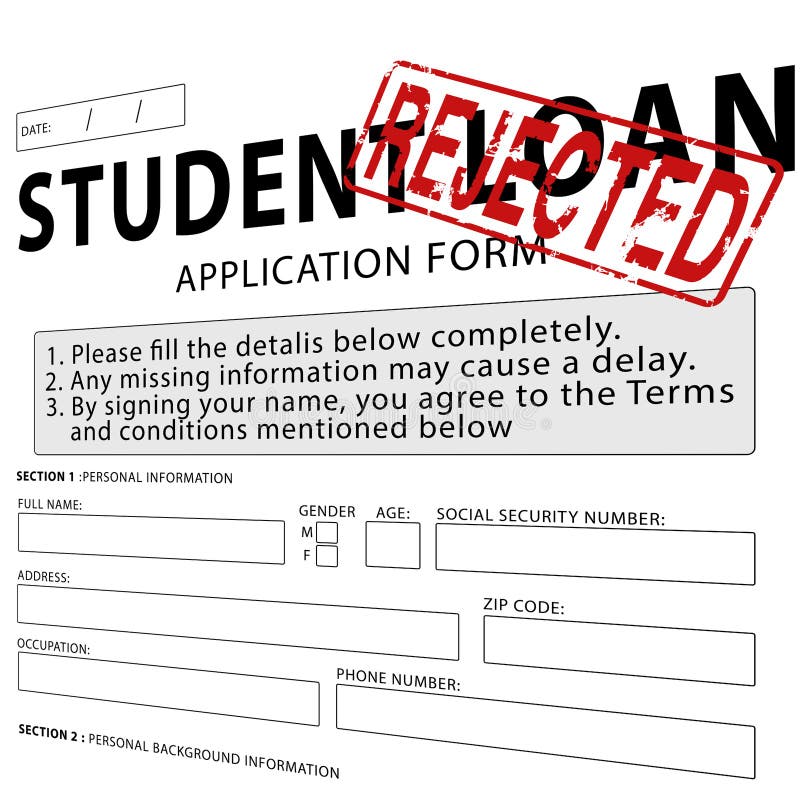 Student Loan Application Form with Red Rejected Stamp Stock ...