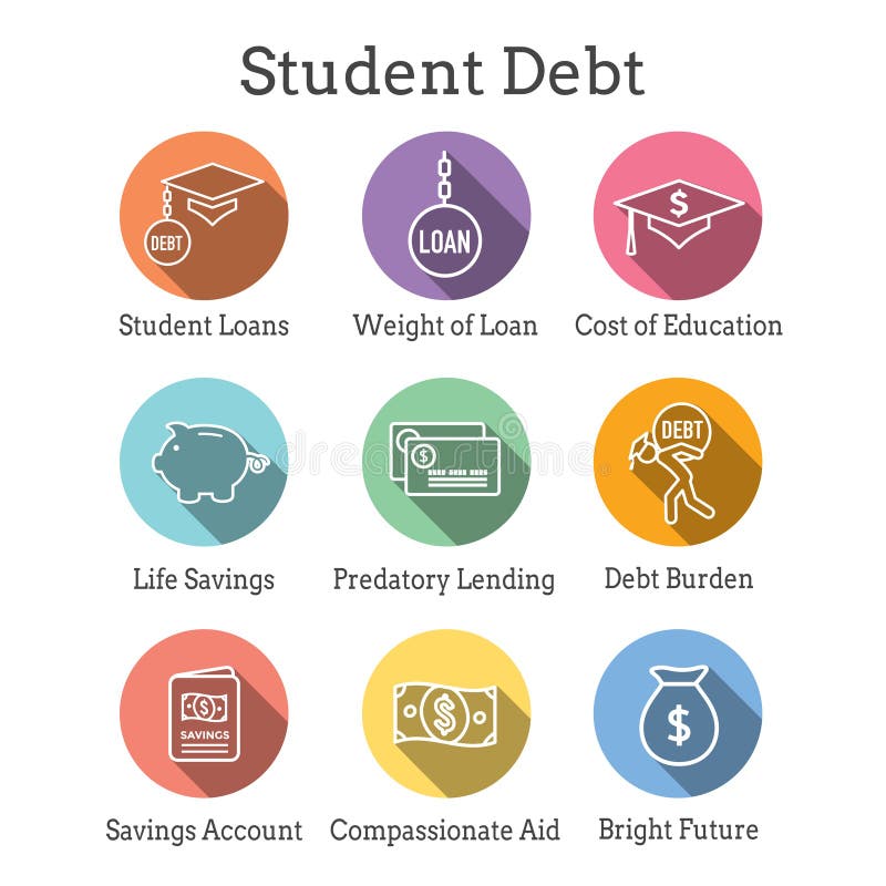 Student Loan Debt Forgiveness Icon Set W Debt Burden Images Stock Vector - Illustration of ...