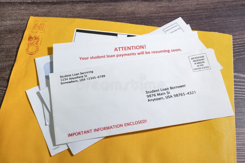Student Loan Payments Resuming Notice in Envelope on Top of Other Mail ...