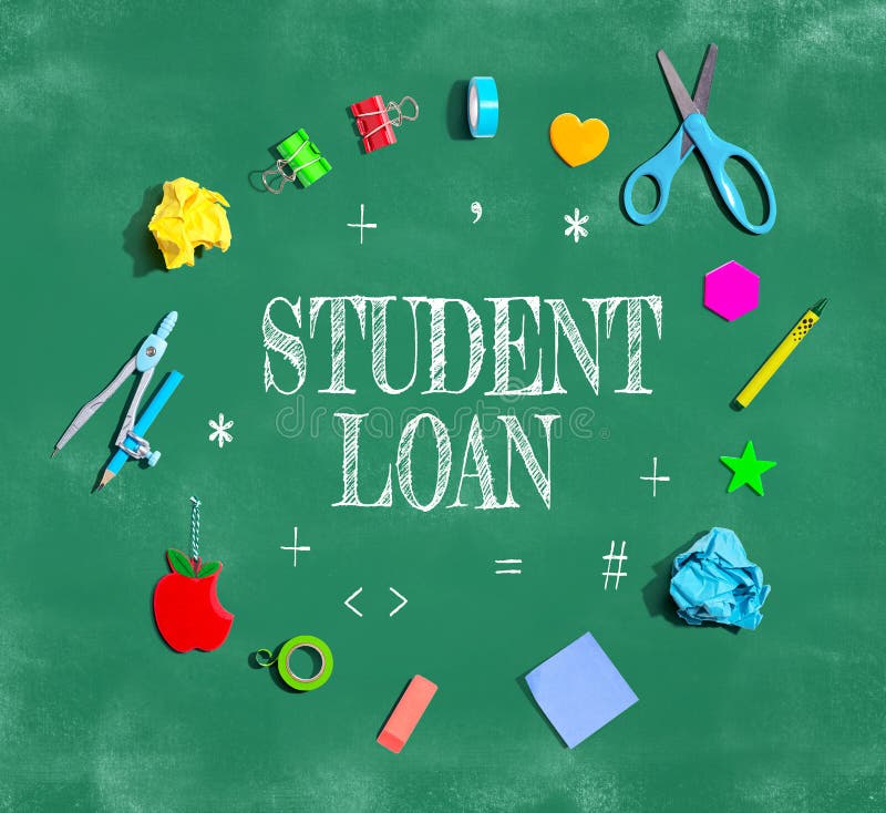 Student Loan Theme with School Supplies on a Chalkboard Stock Image ...