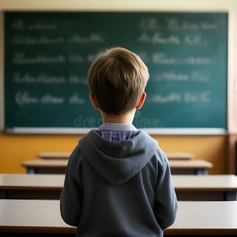 The Student is Looking at the Blackboard, Back Turned. Ai-Generated ...