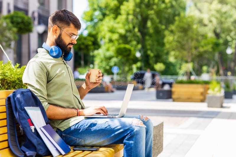 Student Looking Happy and Showing Friendly Gesture Outdoors Stock Image ...