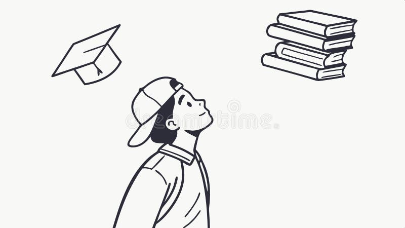 Student Looking Up at Books, Aspiration and Learning Vector Design ...
