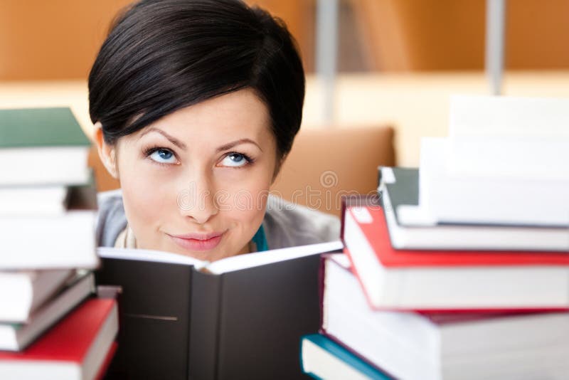 Student Looks Out Over the Book Stock Photo - Image of horizontal ...