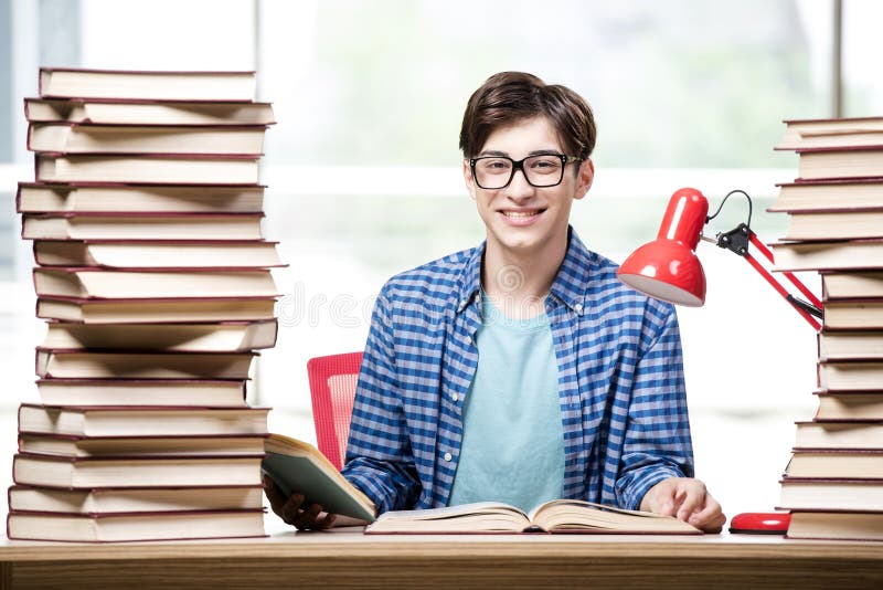 The Student with Lots of Books Preparing for Exams Stock Image - Image ...