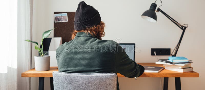 Student Make Home Work while Going Online Education Using Laptop Stock ...
