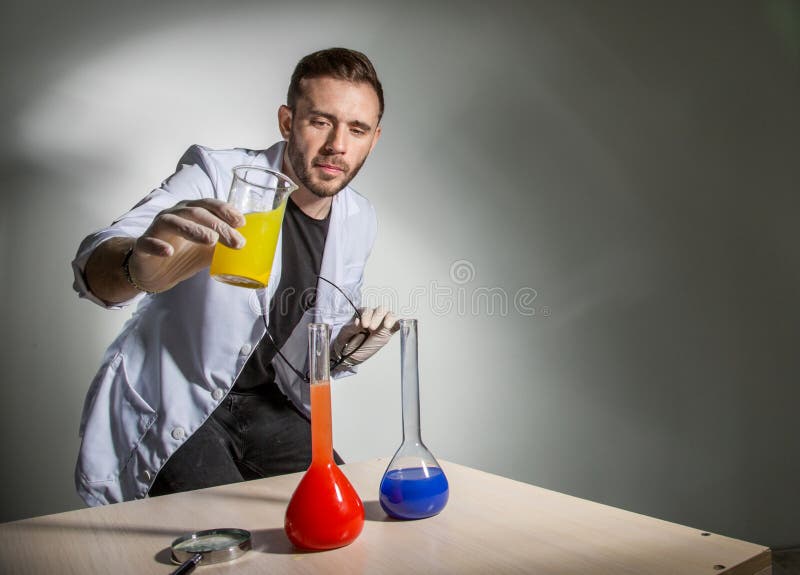 Student Makes a Dangerous Experience - Mixes Chemicals in the Lab Stock ...