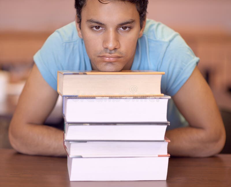 Student Man, Bored and Stack of Books for Education, Development or ...