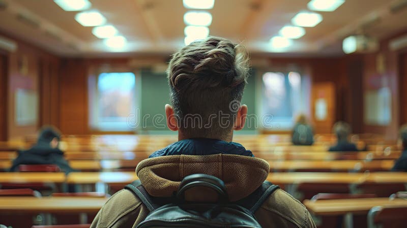 A Student Man Facing Forward, Photo Seen from Behind, Classroom ...