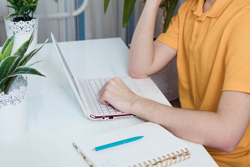 Student Man Hand Using Laptop Computer for Online Study Class at Home ...