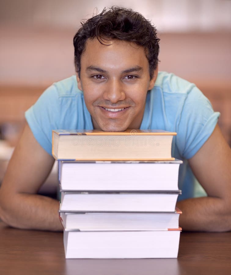 Student Man, Portrait and Stack of Books for Education, Development and ...