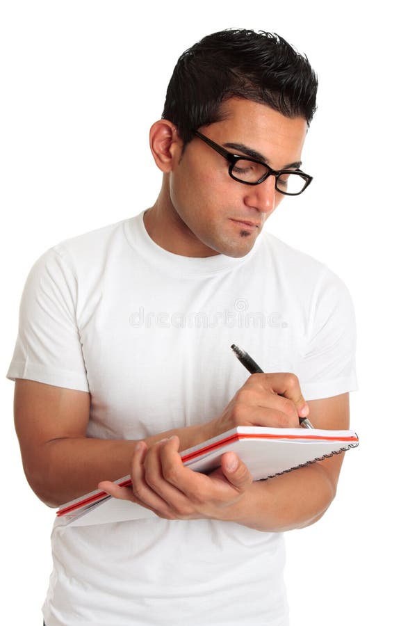 Student or Man Wearing Glasses Writing Stock Image - Image of asian ...