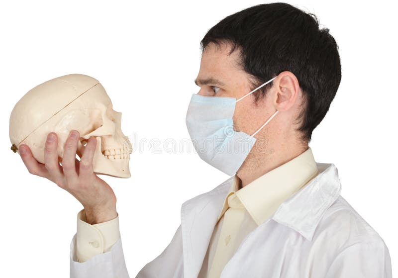 Student Medical School in Mask Looks at Skull Stock Image - Image of ...
