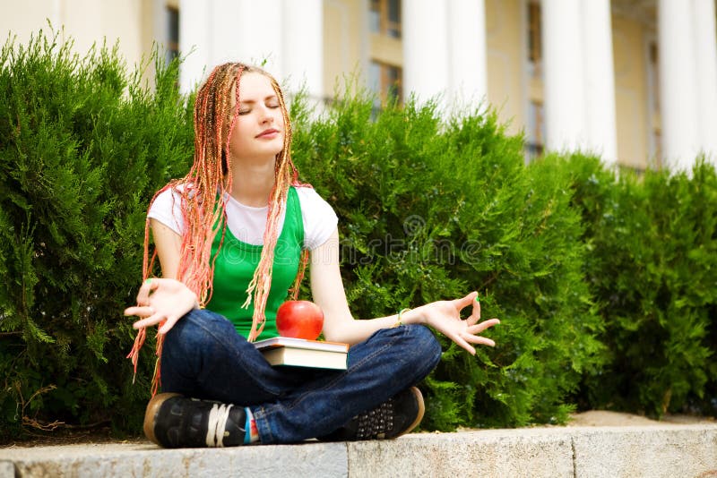 Student Meditating Outdoors Stock Image - Image of beauty, meditation ...