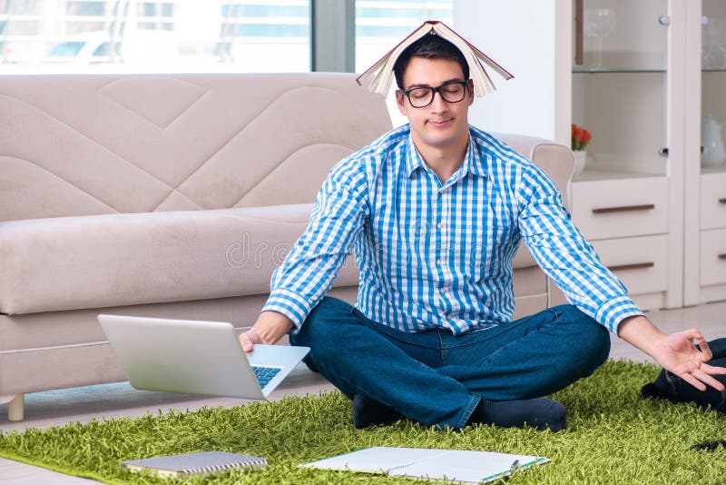 The Student Meditating and Preparing for University Exams Stock Photo ...