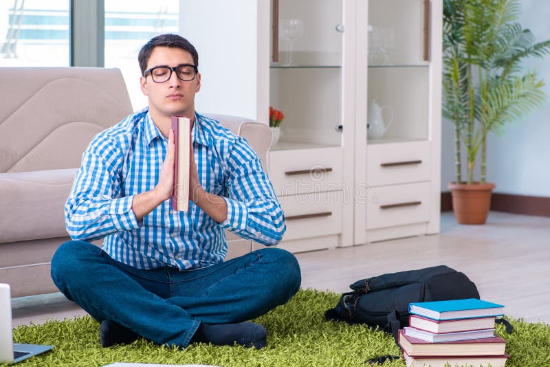 The Student Meditating and Preparing for University Exams Stock Photo ...